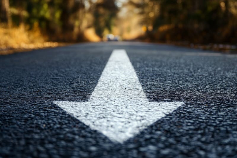 Directional Road Marking on a Quiet Roadway in a Rural Area during ...