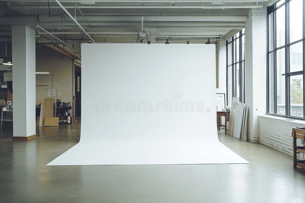 Large White Backdrop in a Studio Setting Stock Illustration - Illustration of spacious, exposed ...