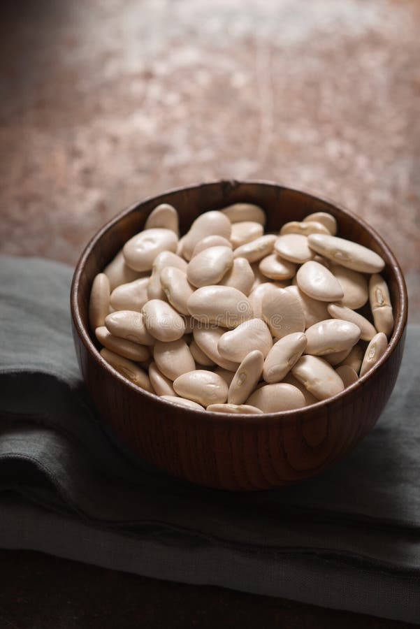 Large White Beans in a Wooden Bowl Side View Stock Photo - Image of ...