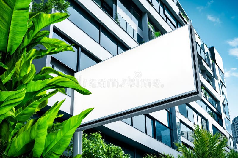 Blank White Sign Hanging Side Building Blue Sky Background Stock Photos ...