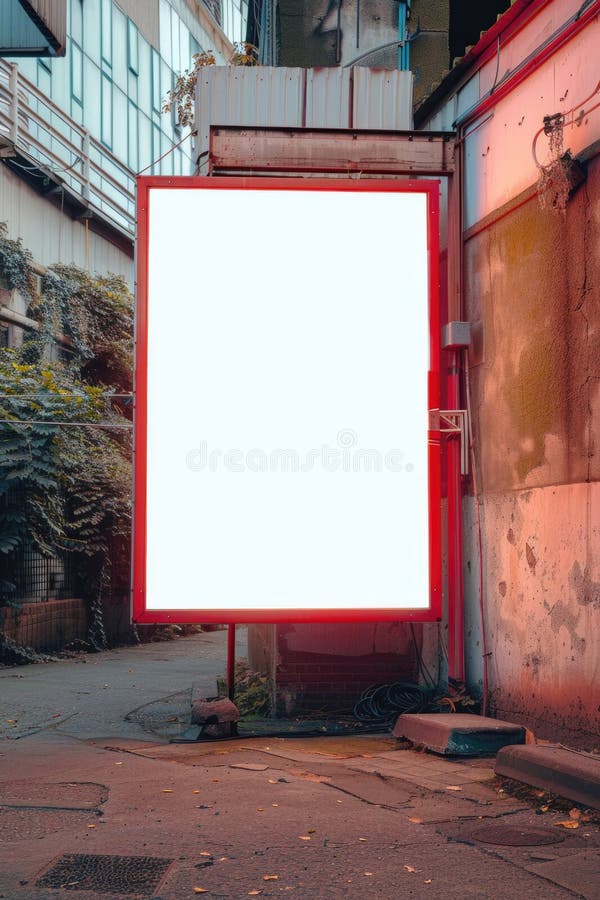 A Large White Billboard with a Red Border is Standing in Front of a ...