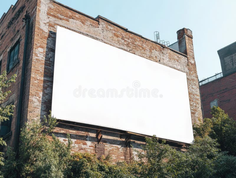 A Large White Billboard is on the Side of a Brick Building Stock Photo ...