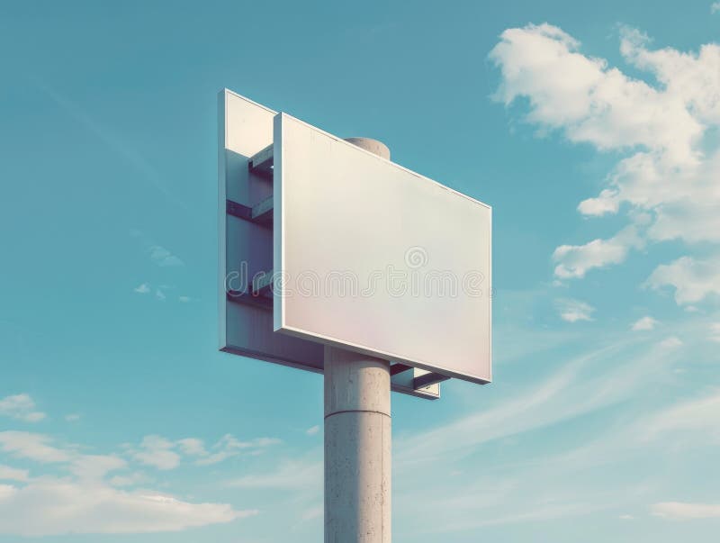 A Large White Billboard is Standing on a Pole in Front of a Blue Sky ...