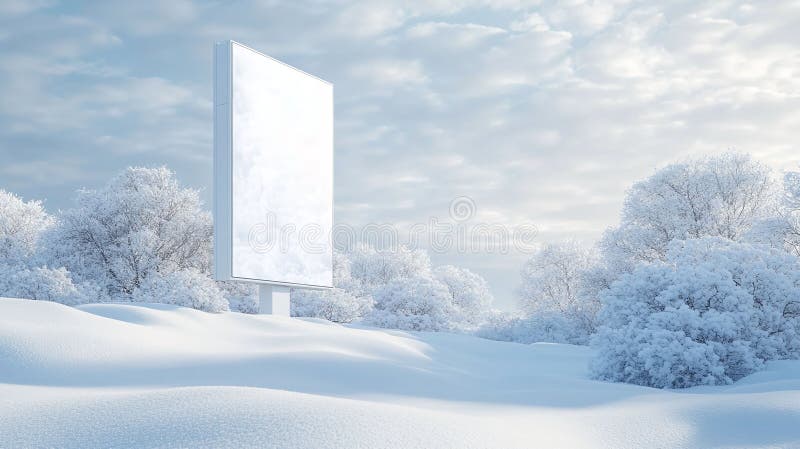 A Large White Billboard is Standing in the Snow in a Forest Stock ...