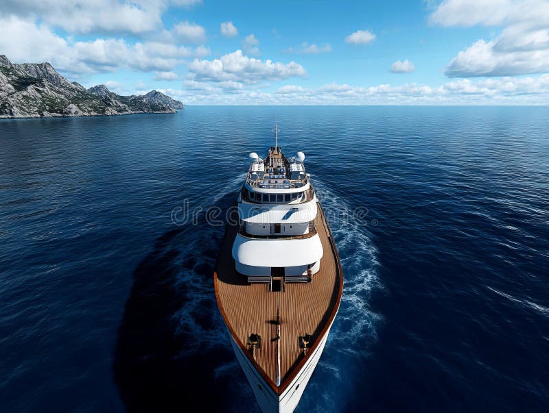 A Large White Boat Floating in the Middle of the Ocean Stock Image ...