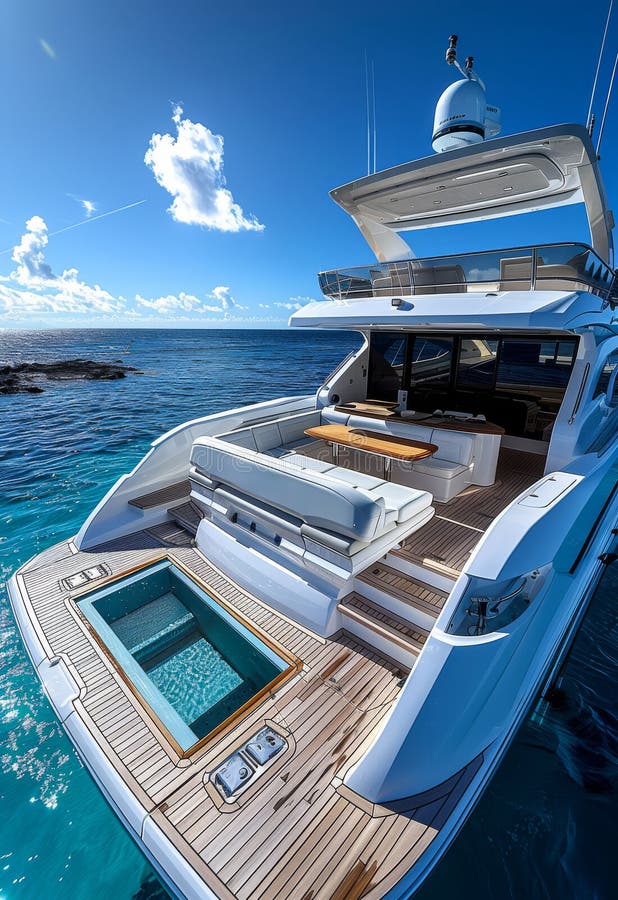A Large White Boat with a Pool on the Back Deck Stock Photo - Image of ...