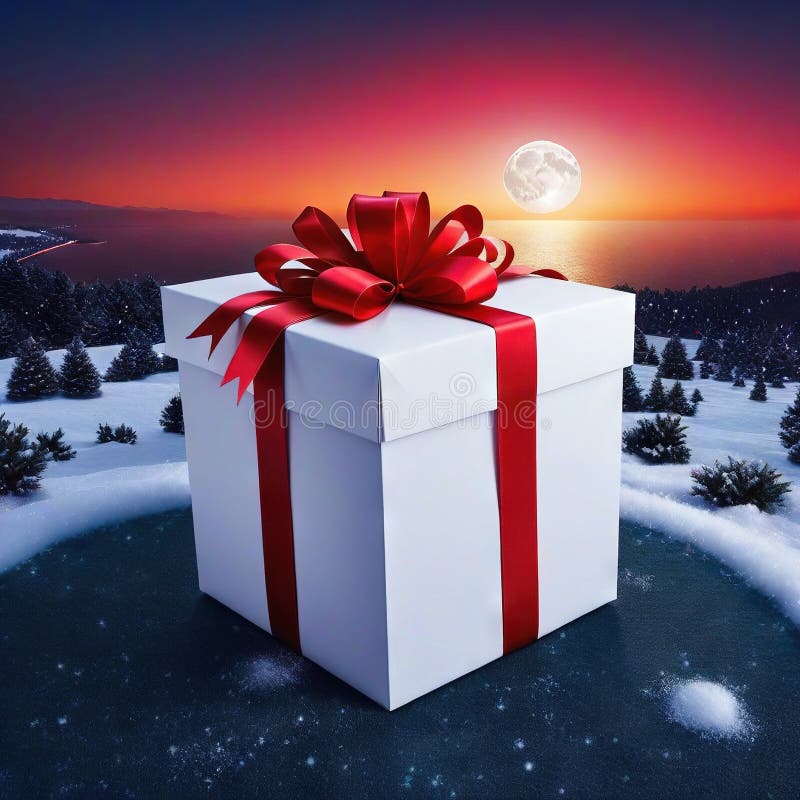 Large White Box with Red Ribbon on it and Red Bow Stock Illustration ...