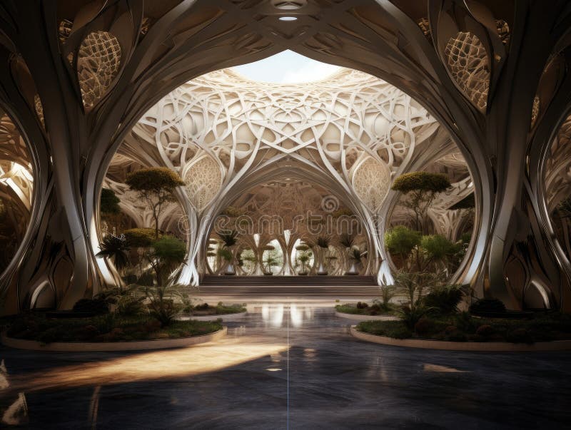 A Large White Building with a Circular Structure Stock Illustration ...