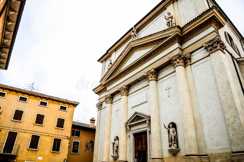 A Large White Building with a Cross on the Front Stock Photo - Image of ...