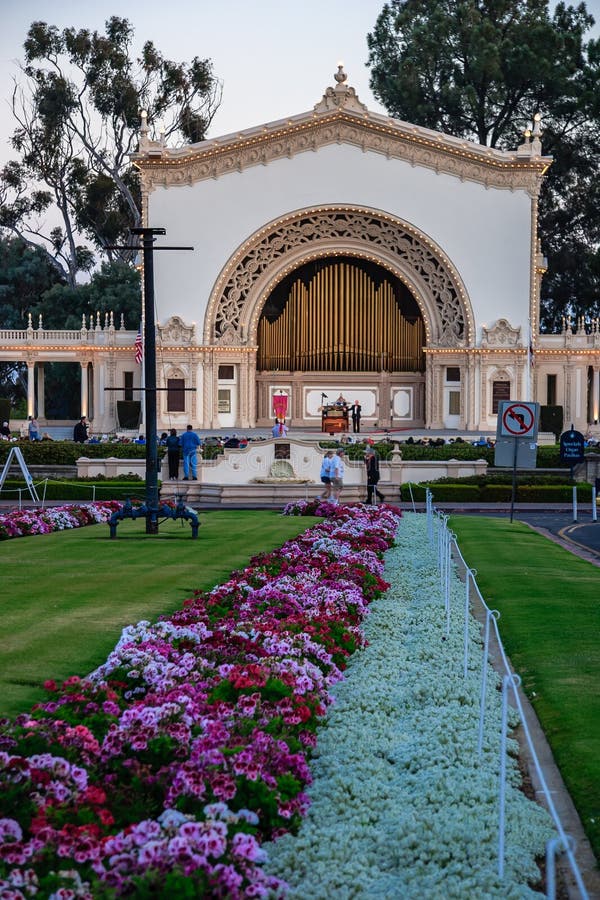 A Large White Building with a Stage and a Large Organ Stock Image ...