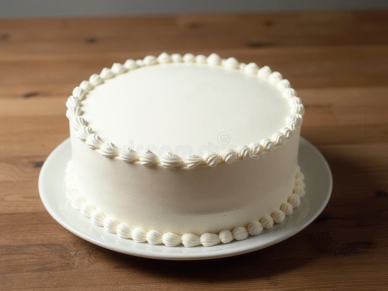 Large White Cake with a Blank Top on a Wooden Table Stock Photo - Image ...