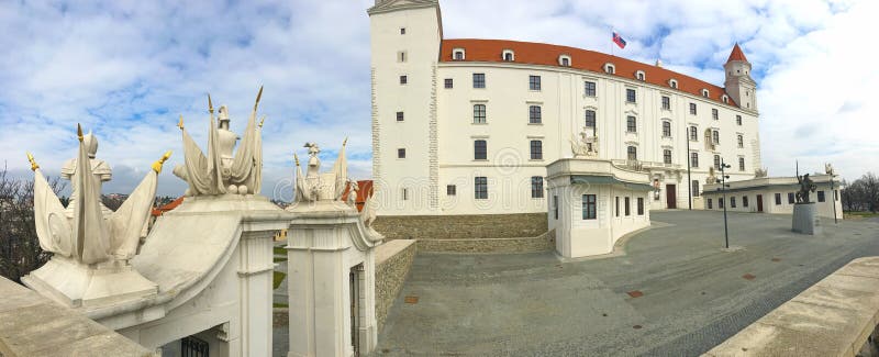 Large White Castle with Multiple Towers and a Courtyard in Front Stock ...