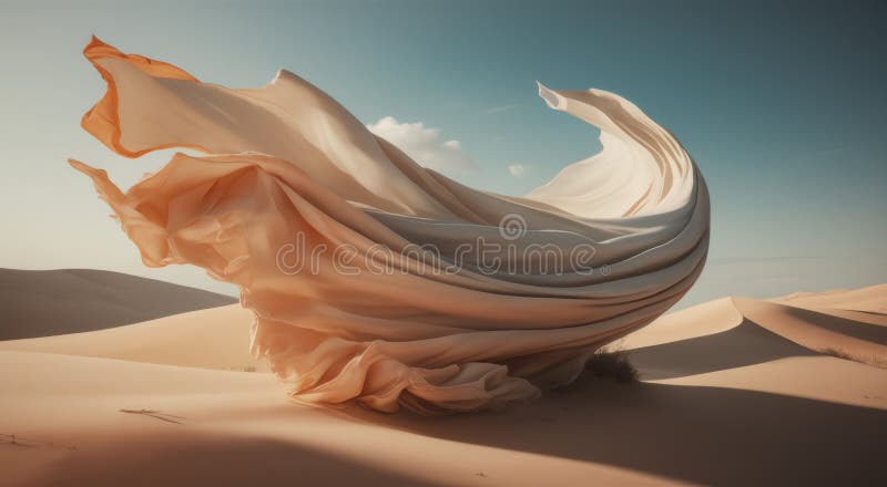 A Large White Cloth is Blowing in the Wind on a Desert, AI Stock Image ...