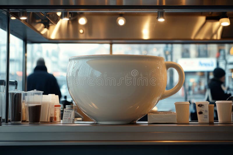 Large White Coffee Cup in Cafe Window Display Showing Unique Marketing ...