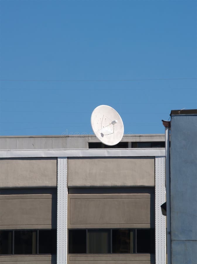 Large White Communication Dish on Building with Blue Sky Stock Photo ...