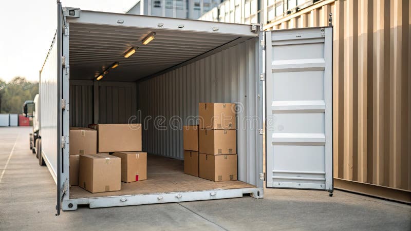 A Large White Container Filled with Various Boxes Stock Illustration ...