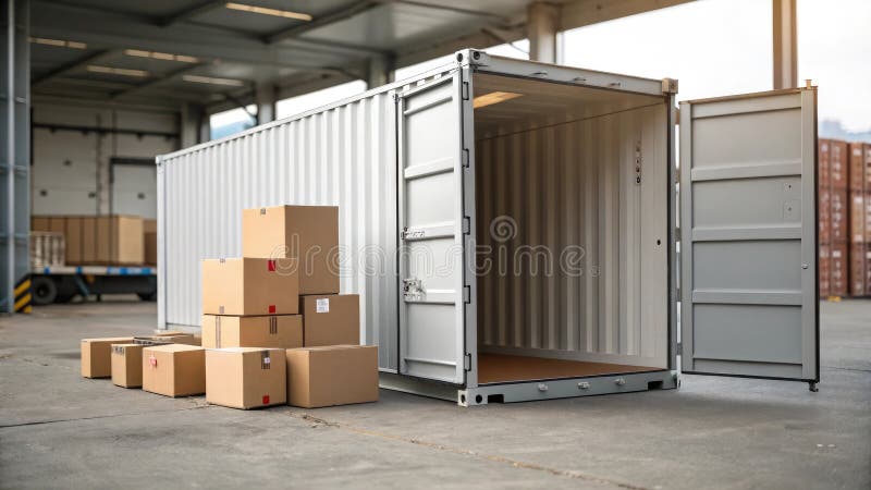 A Large White Container Filled with Various Boxes Stock Illustration ...