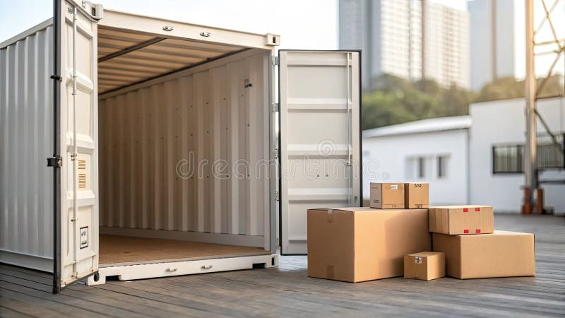 A Large White Container Filled with Various Boxes Stock Illustration ...