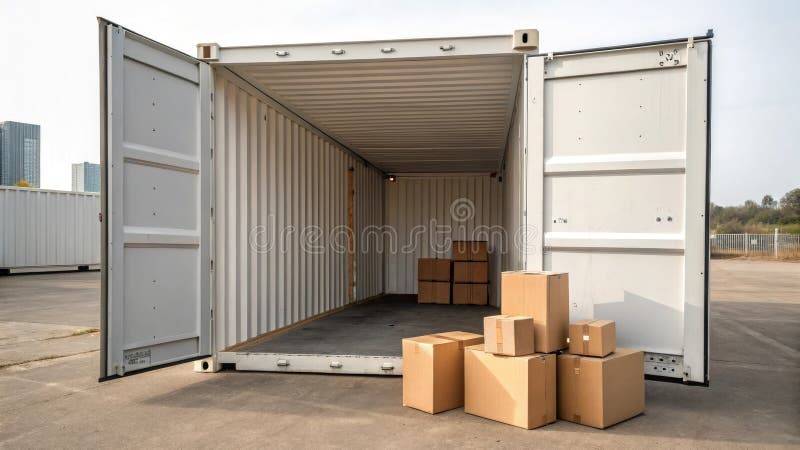 A Large White Container Filled with Various Boxes Stock Illustration ...