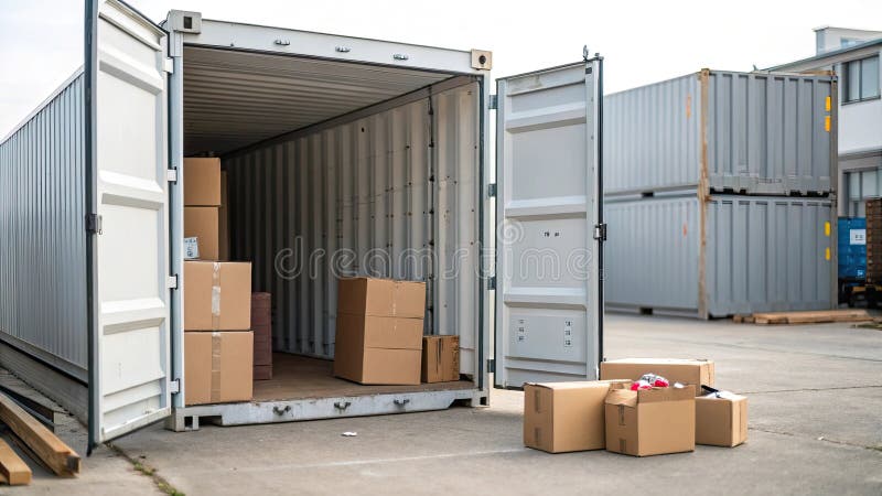 A Large White Container Filled with Various Boxes Stock Illustration ...
