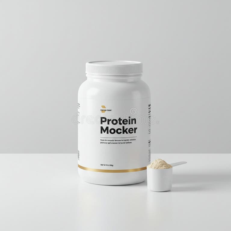 A Large White Container Labeled "Protein Mocker" Sits on a Minimalistic ...