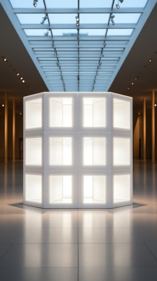 A Large White Cube with Four Windows in it, AI Stock Illustration ...