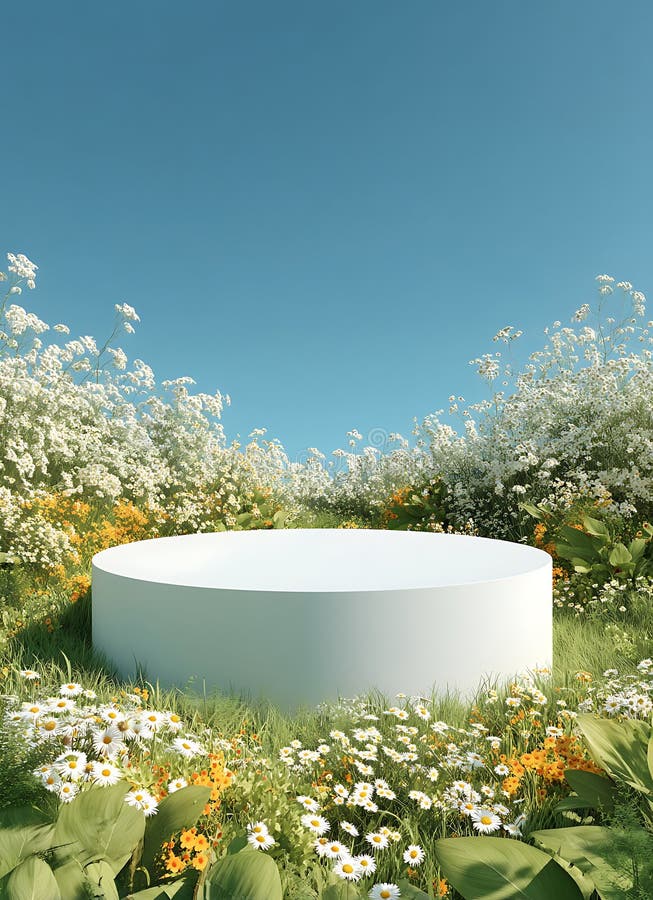 A Large, White, Cylindrical Platform is Set in a Field of Lush Green ...