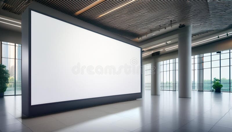 Large White Digital Screen Wall in Modern Exhibition Space. 3D ...