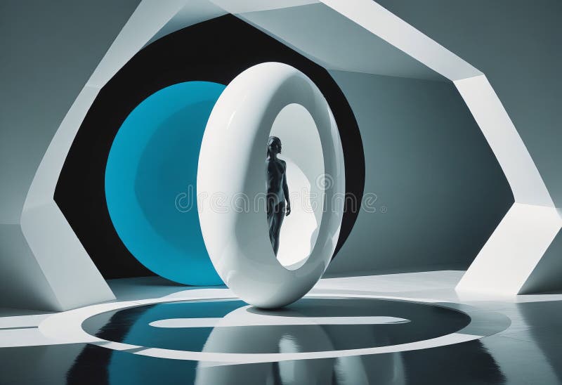 A Large White Egg-shaped Object Floating in a Surreal Black and White ...