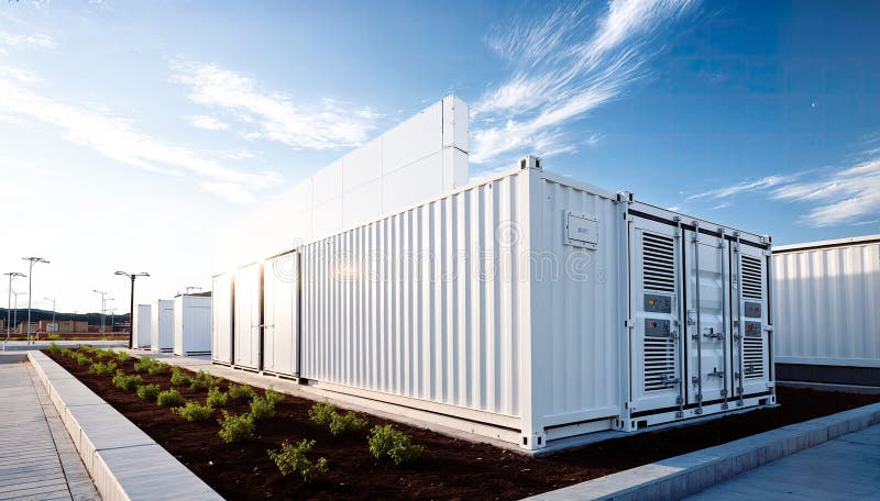 Large White Electrical Generator Container with Open Doors and a Large ...