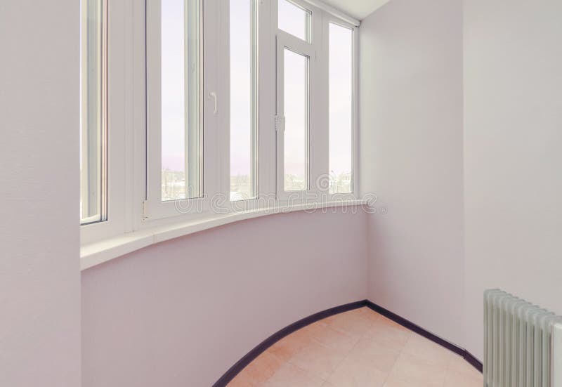 Large White Empty Clean Balcony Room with Glass Plastic Window Stock ...