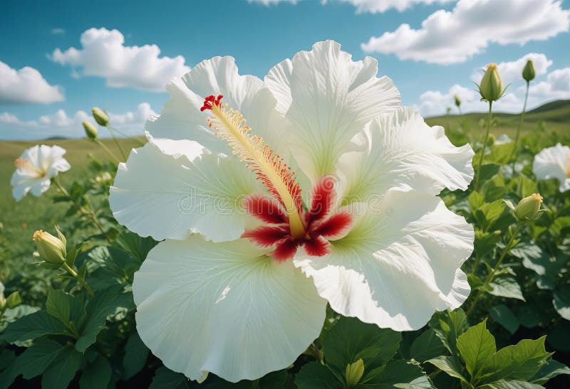 A Large White Flower with Delicate Petals Blooming Stock Illustration ...