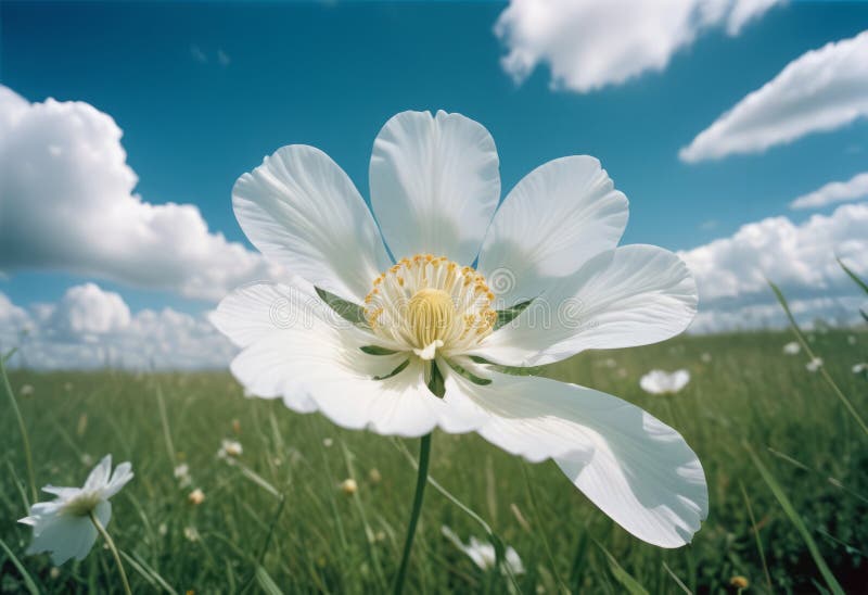 A Large White Flower with Delicate Petals Blooming Stock Illustration ...