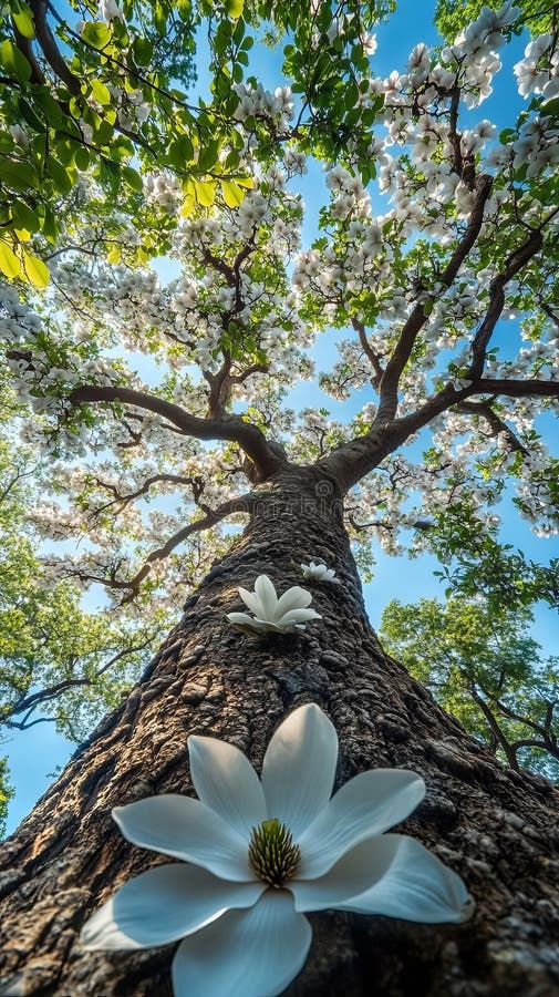 A Large White Flower on a Tree in the Middle of a Park Stock Photo ...