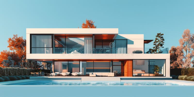 Large White House with Front Pool Stock Image - Image of mansion, home ...