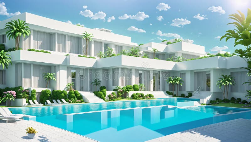 Large White House with Luxury Swimming Pool in Front of it. Modernism ...