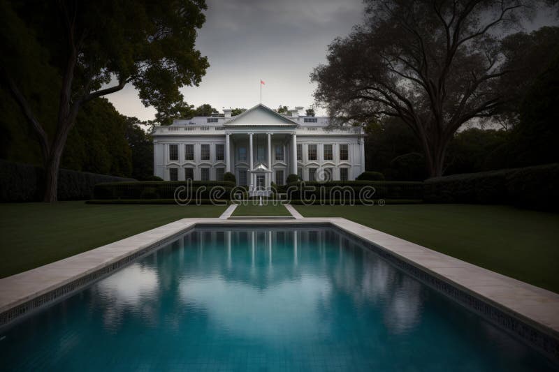 A Large White House with a Pool in Front of it. Generative AI Stock ...