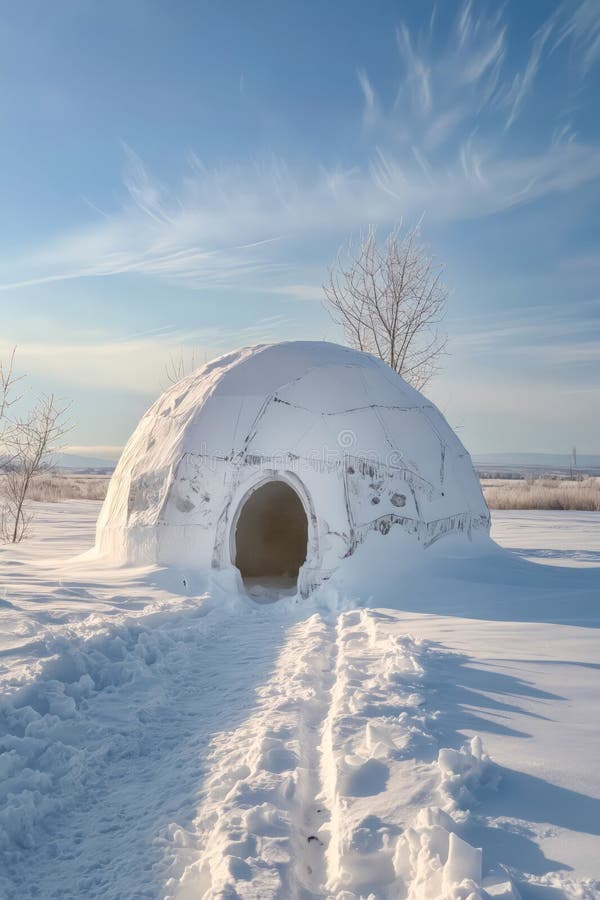 A Large White Igloo in the Middle of a Snow Covered Field. Generative ...