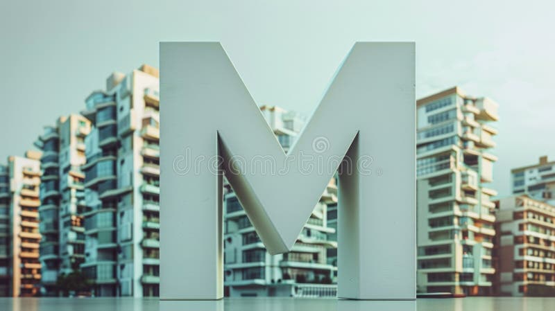 A Large White Letter M Sign in Front of a Cityscape Stock Photo - Image ...