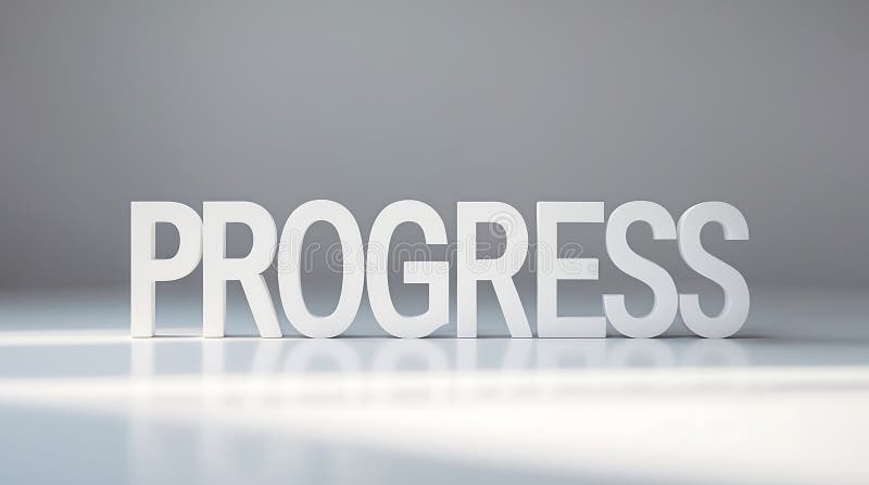 Large White Letters Spelling Progress in a Minimalistic Setting on a ...