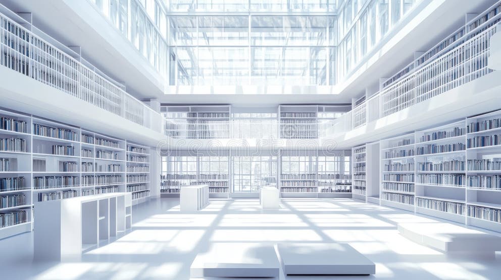 Large White Library Building with Modern Architecture and Spacious ...