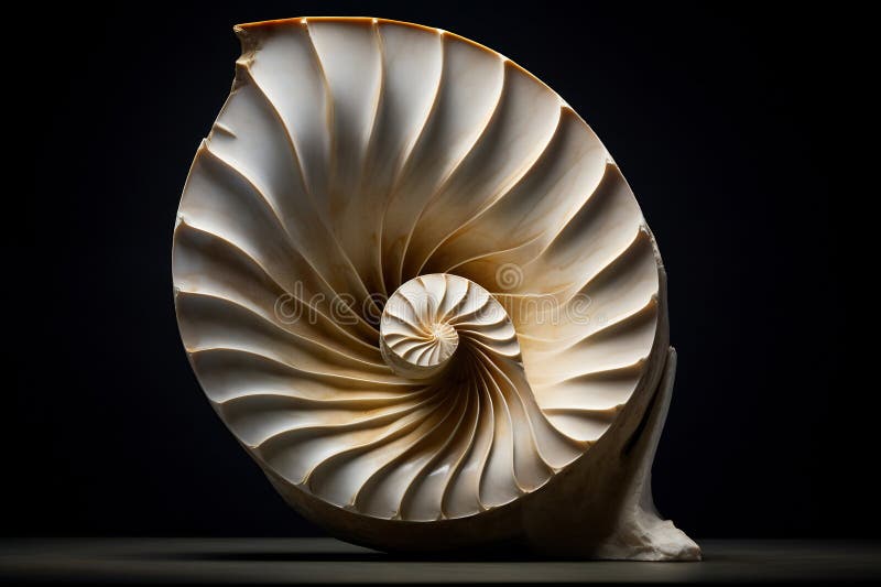 Large White Nautilus Shell on Black Background Stock Image - Image of ...