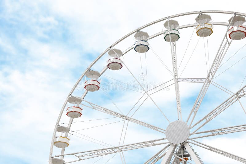 Large White Observation Wheel with Cabins Against Sky Stock Photo ...