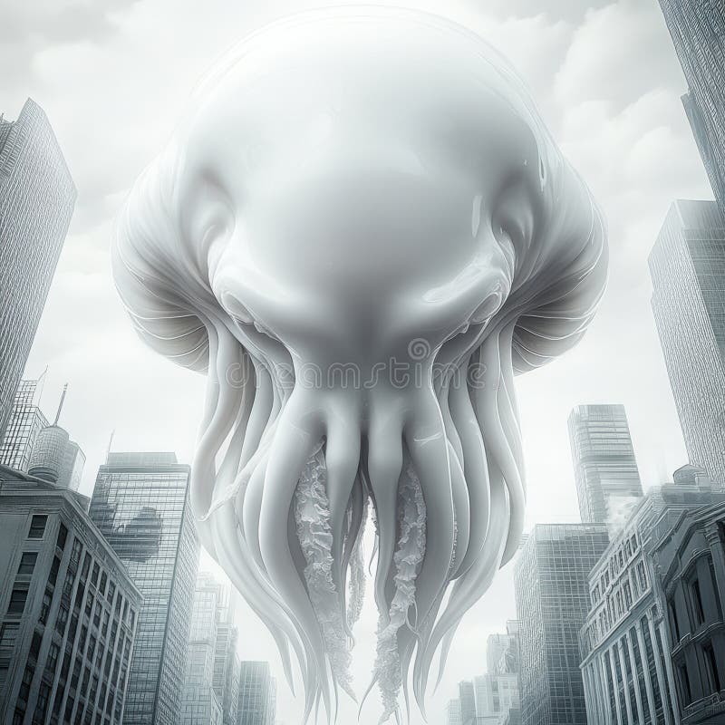A Large White Octopus with Tentacles in the Middle of a City, AI Stock ...