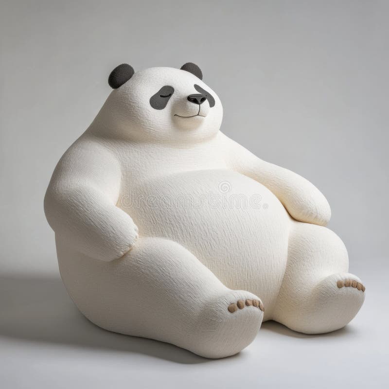 A Large White Panda Bear Sitting on a Gray Surface, AI Stock ...