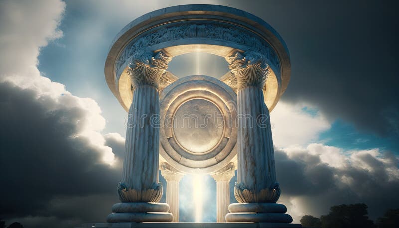 A Large White Pillar Sitting Under a Cloudy Sky with a Light at the End ...