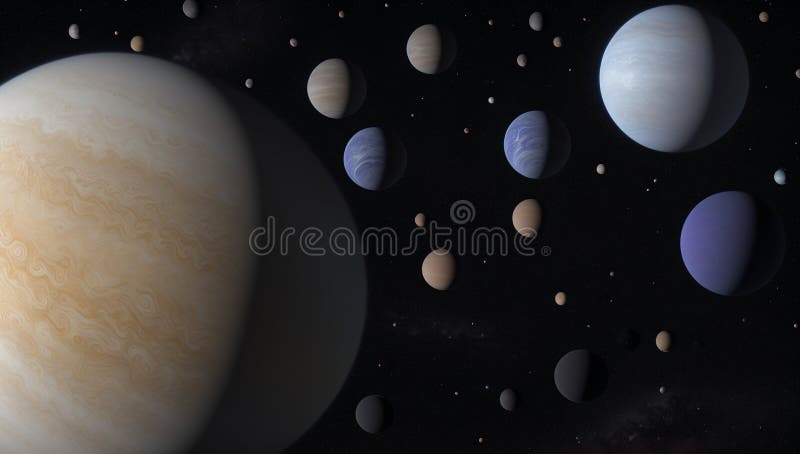 A Large White Planet Surrounded by Many Smaller Planets Stock ...