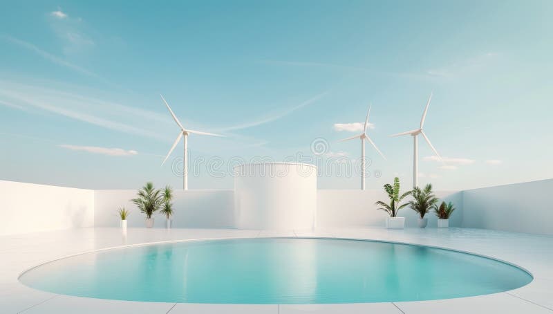 A Large White Pool with Three Wind Turbines in the Background by AI ...