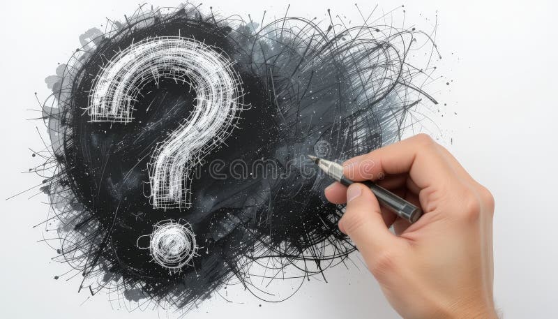 A Large, White Question Mark Emerges from a Chaotic Black Background ...