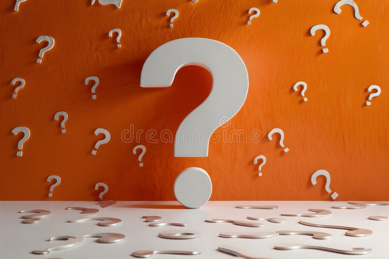 Large White Question Mark on Vibrant Orange Backdrop, Surrounded by ...